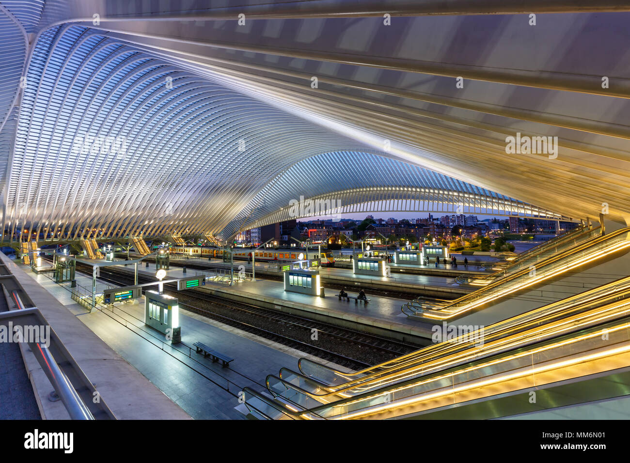 Liege, Belgium - May 9, 2017: Liege Guillemins train railway station at ...