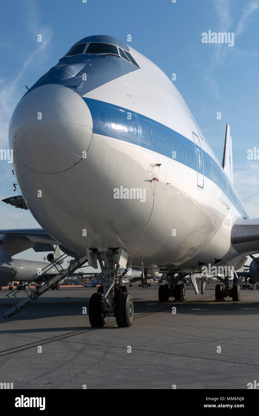 An E-4B aircraft sits on the tarmac at Travis Air Force Base, Calif ...