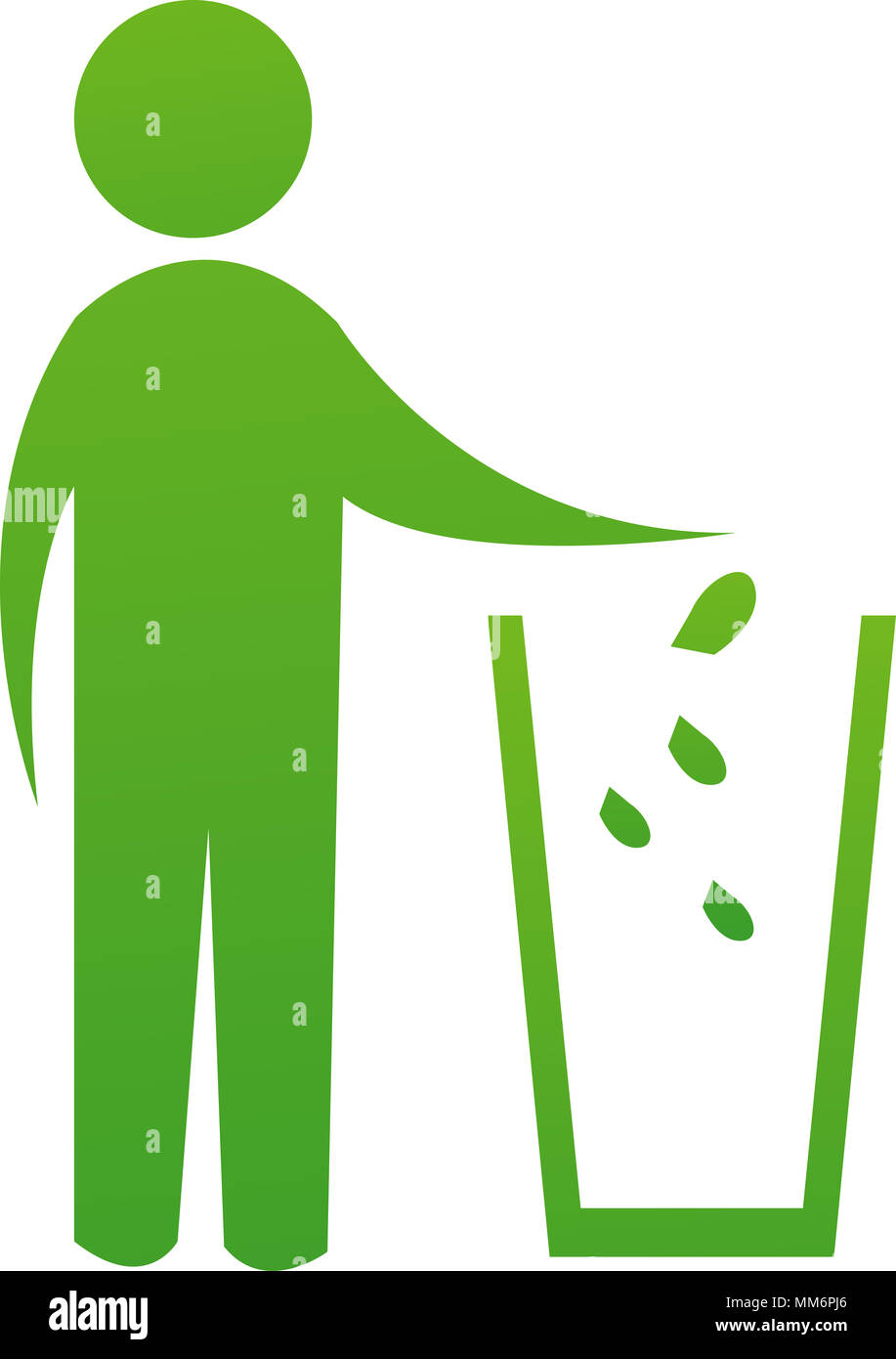 Illustration of man putting waste in waste bin Stock Photo - Alamy