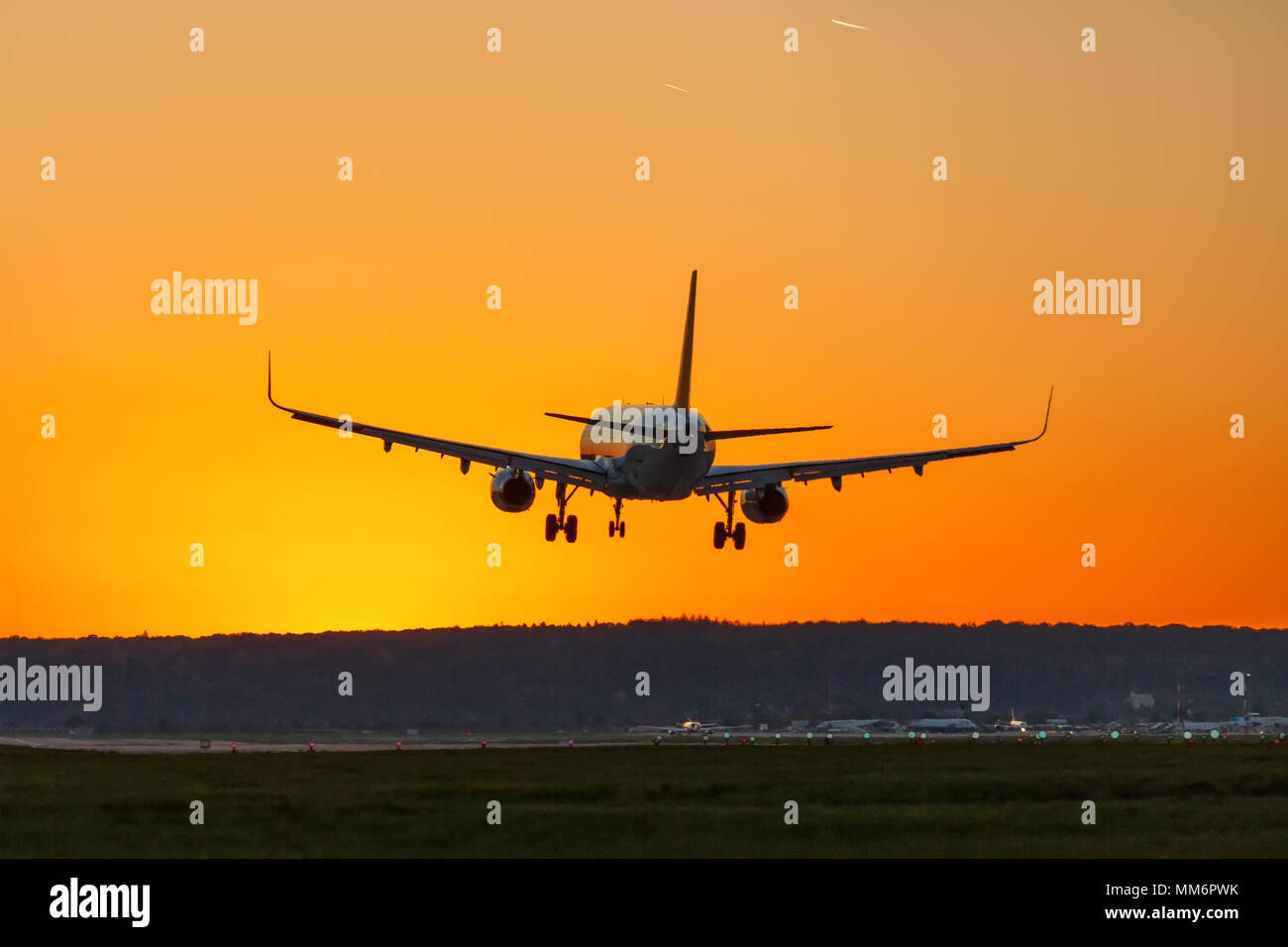 Airplane landing airport sun sunset vacation holidays travel traveling ...
