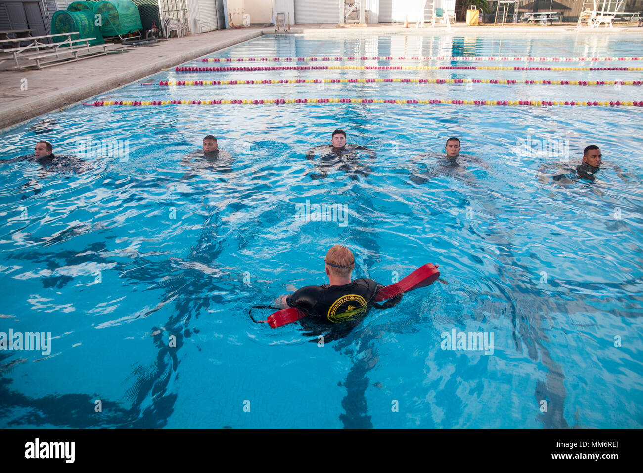U.S. Marines with Marine Corps Base Hawaii (MCBH) tread water at the ...