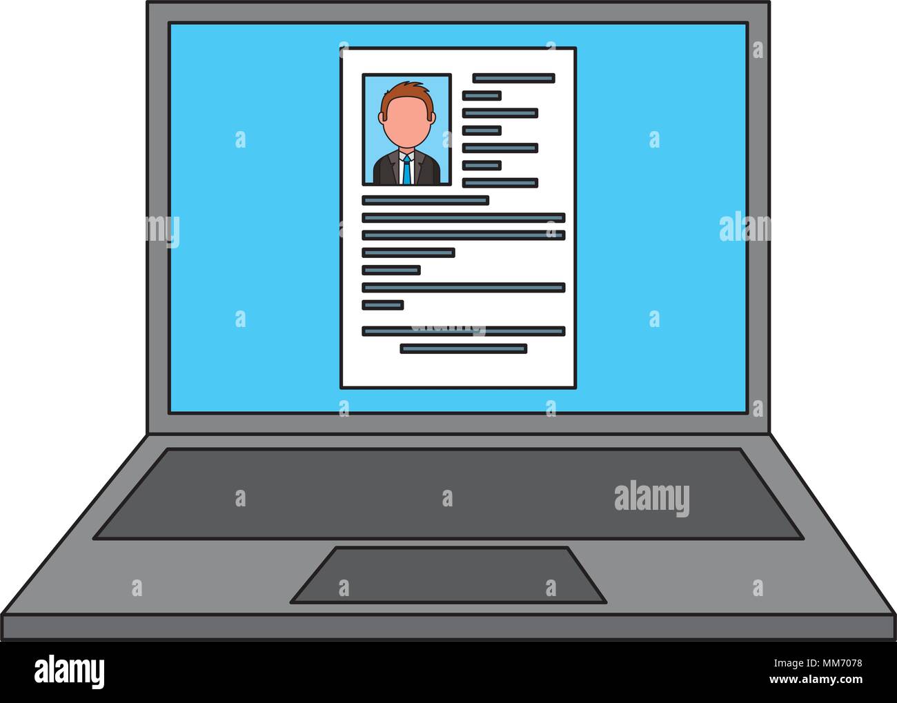 laptop with male resume on screen vector illustration Stock Vector ...
