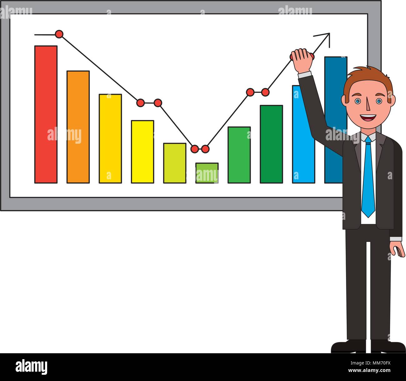 businessman pointing board presentation with diagram financial vector ...