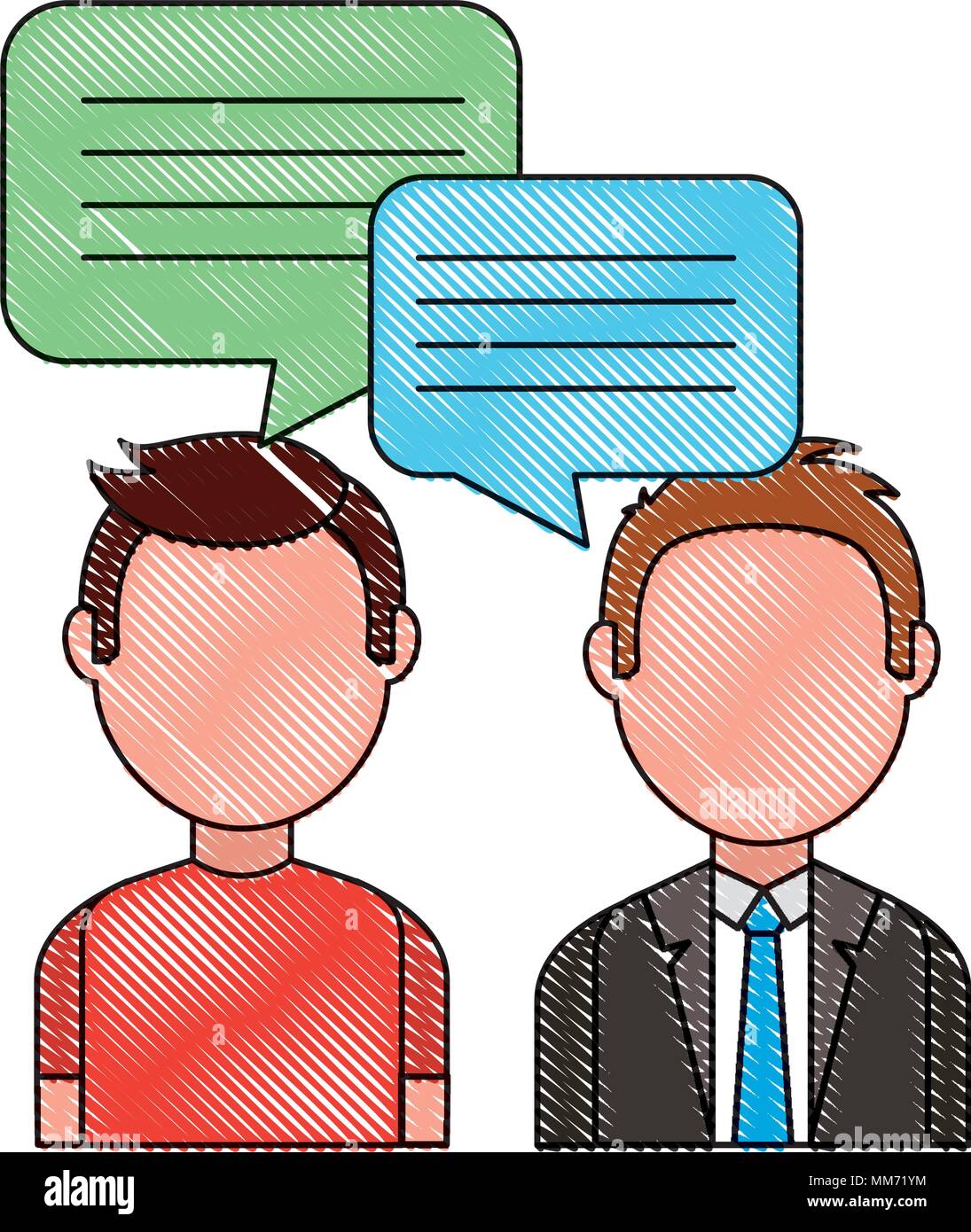 two men with dialog speech bubbles vector illustration drawing Stock ...