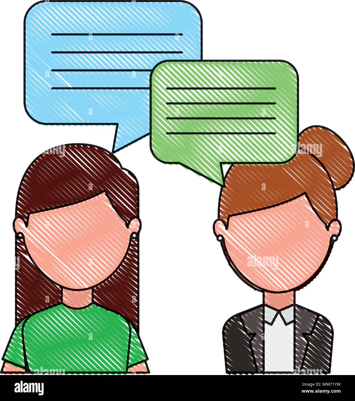 women with dialog speech bubbles vector illustration drawing Stock ...