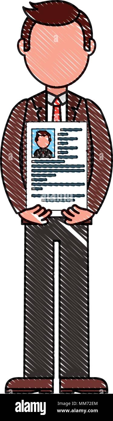 man character holding her resume for work vector illustration drawing ...