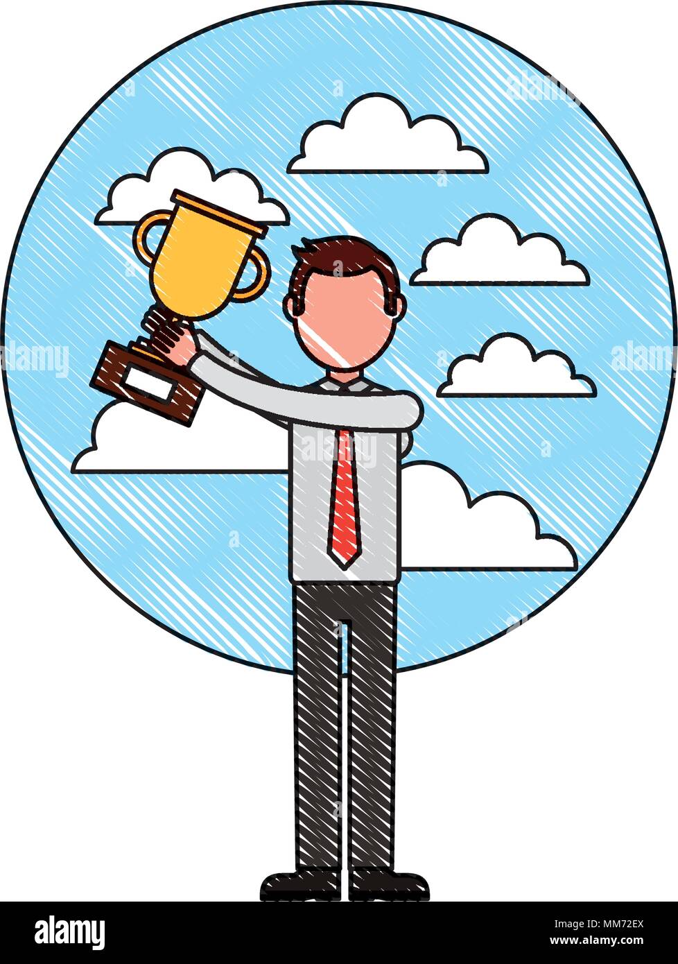 Businessman Holding Trophy Success Business Vector Illustration Drawing