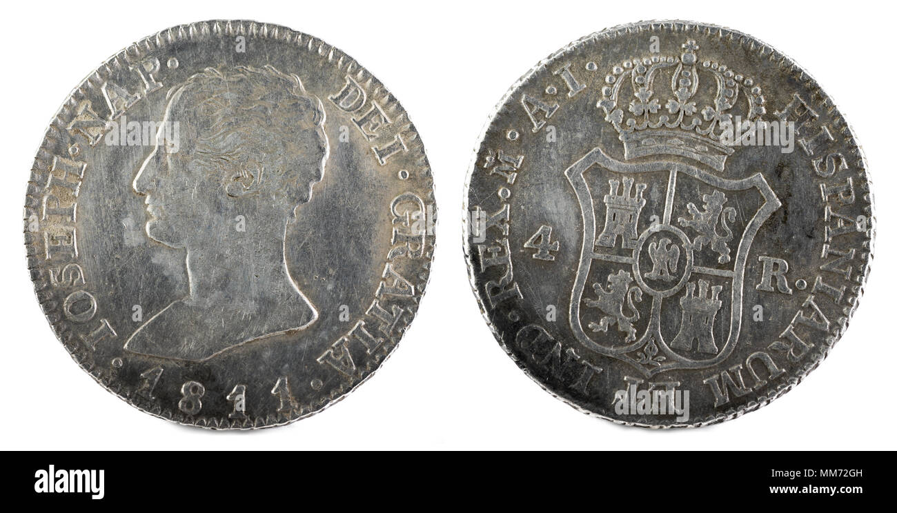 Ancient Spanish silver coin of the King Jose Napoleon. 1811. Coined in ...