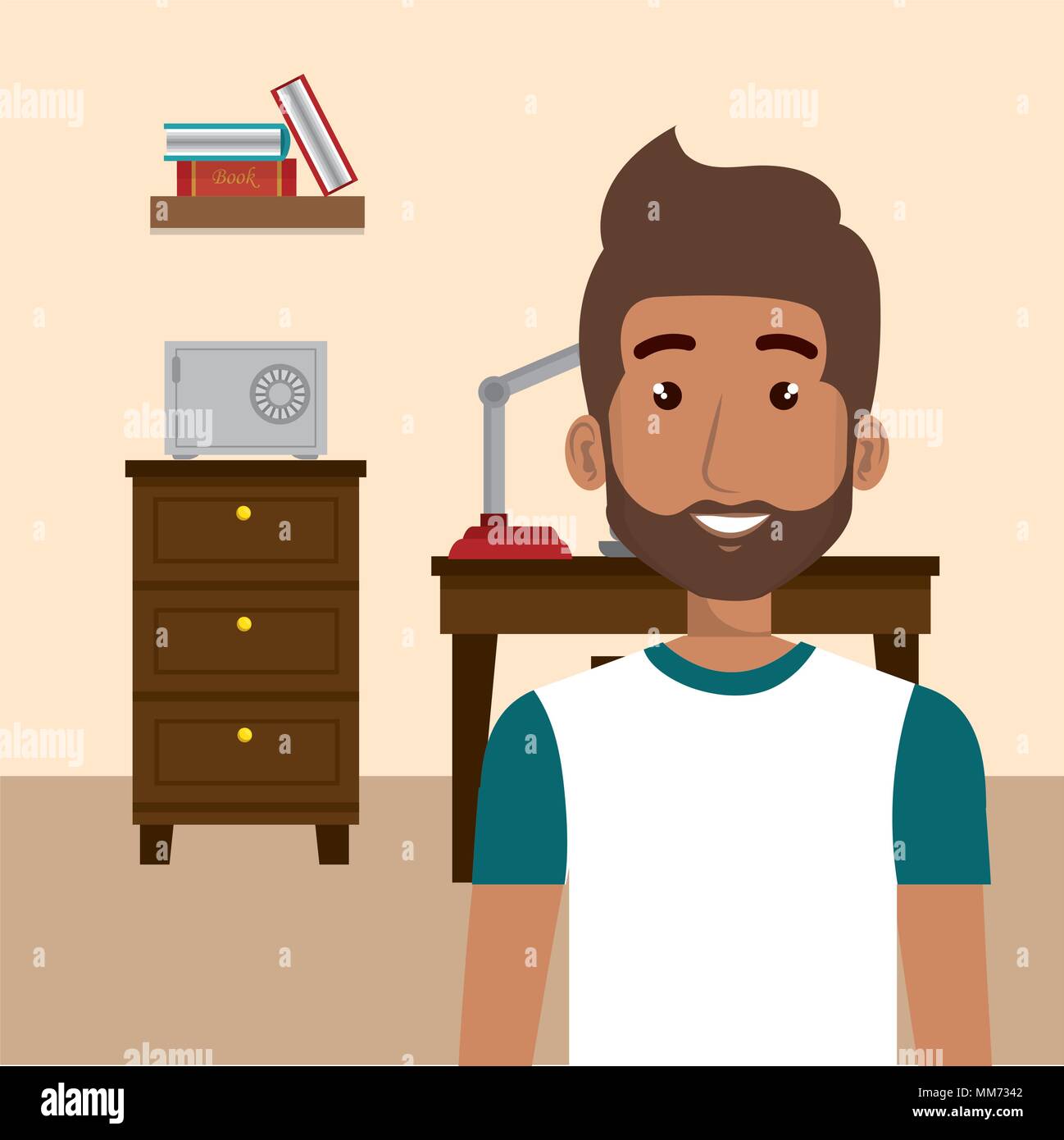 Young man in wooden Stock Vector Images - Alamy
