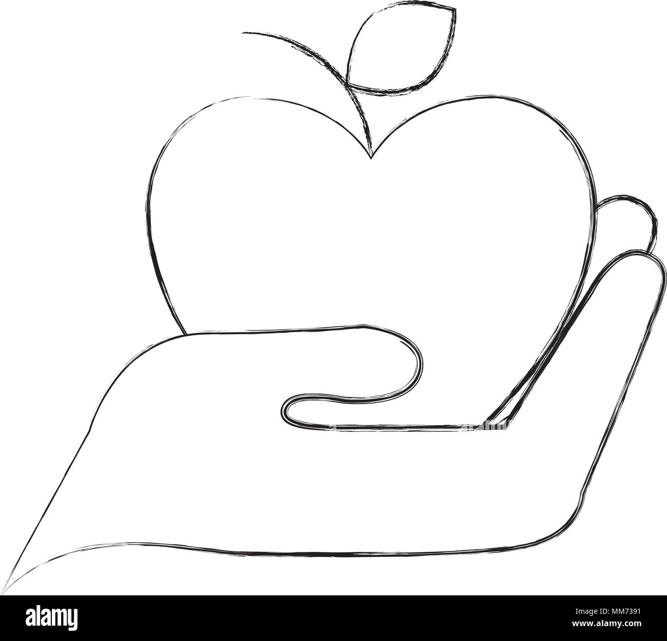 hand with fresh apple fruit isolated icon Stock Vector Image & Art - Alamy