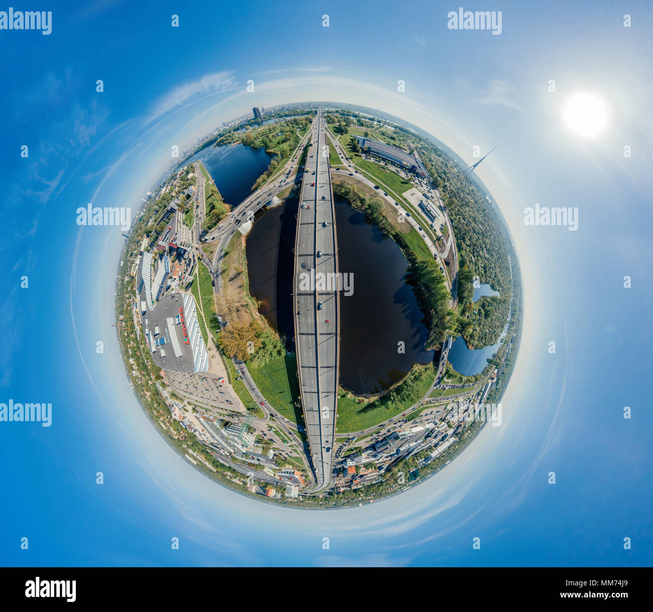 City Riga Bridge road and cars drone sphere 360 vr view Stock Photo - Alamy