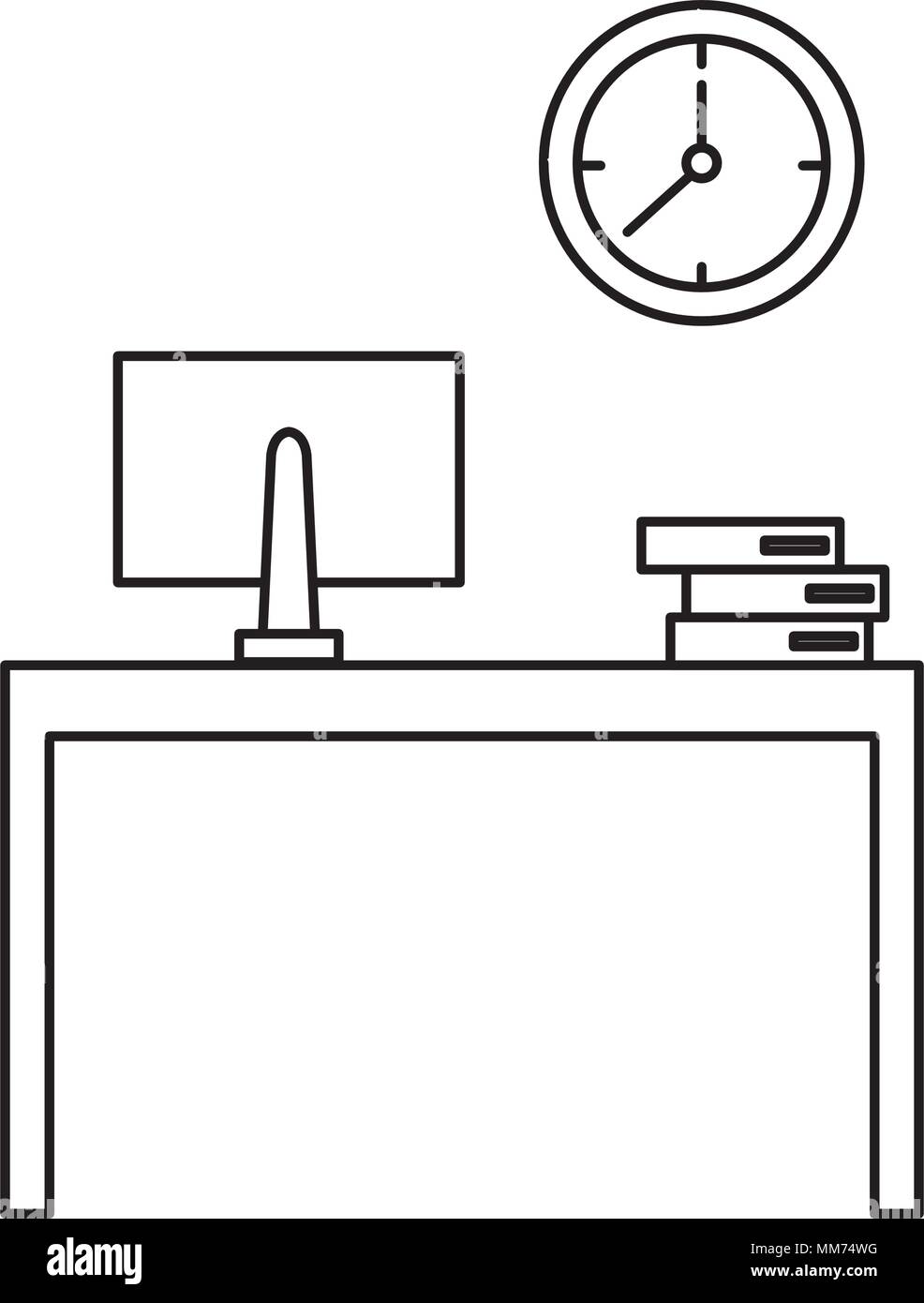 office workplace with computer and watch scene Stock Vector Image & Art ...