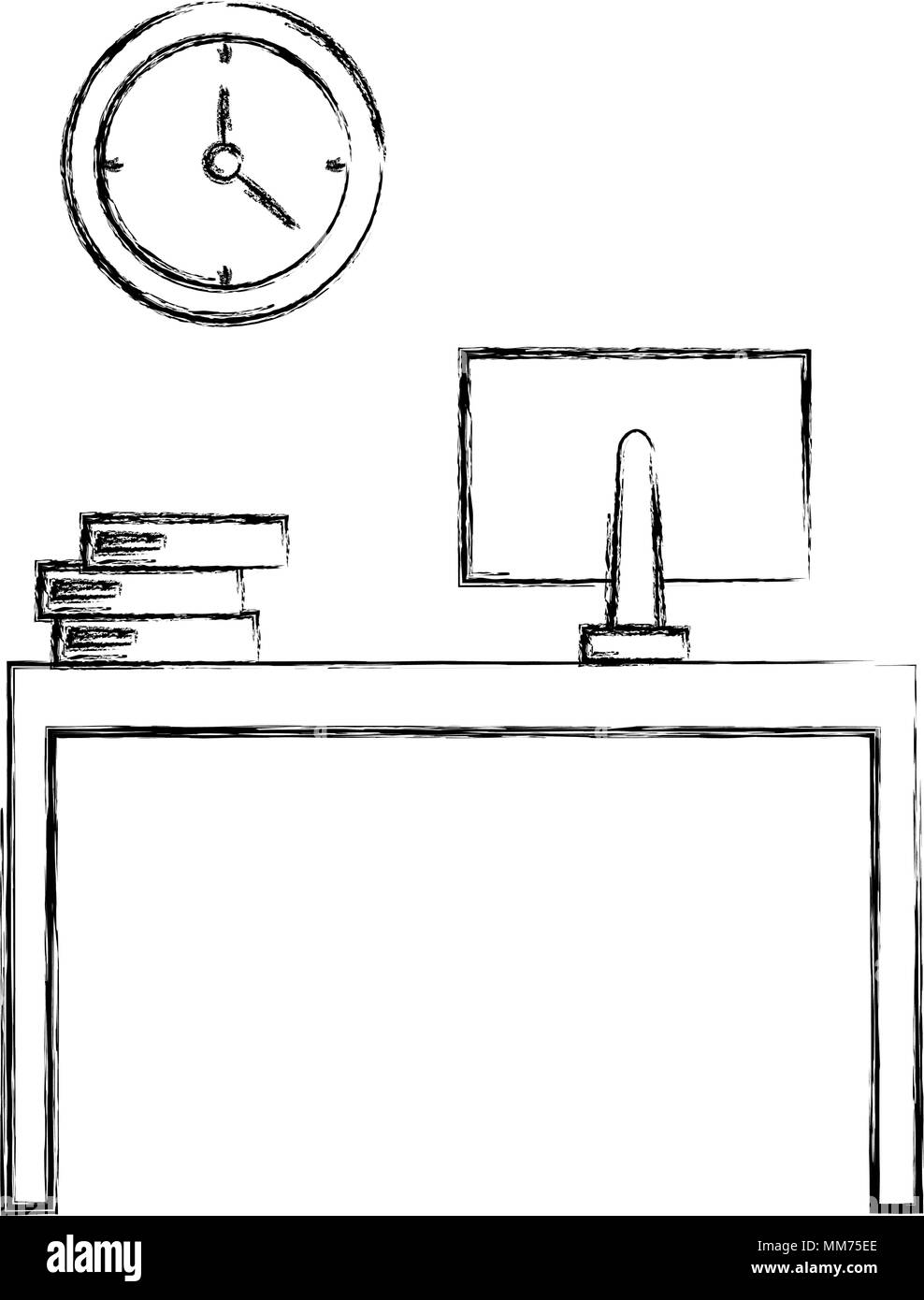 office workplace with computer and watch scene Stock Vector Image & Art ...