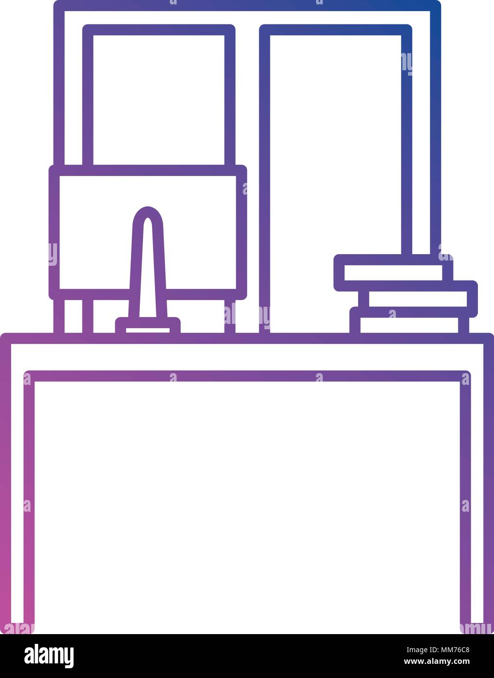 office workplace with computer and windows scene icons Stock Vector ...