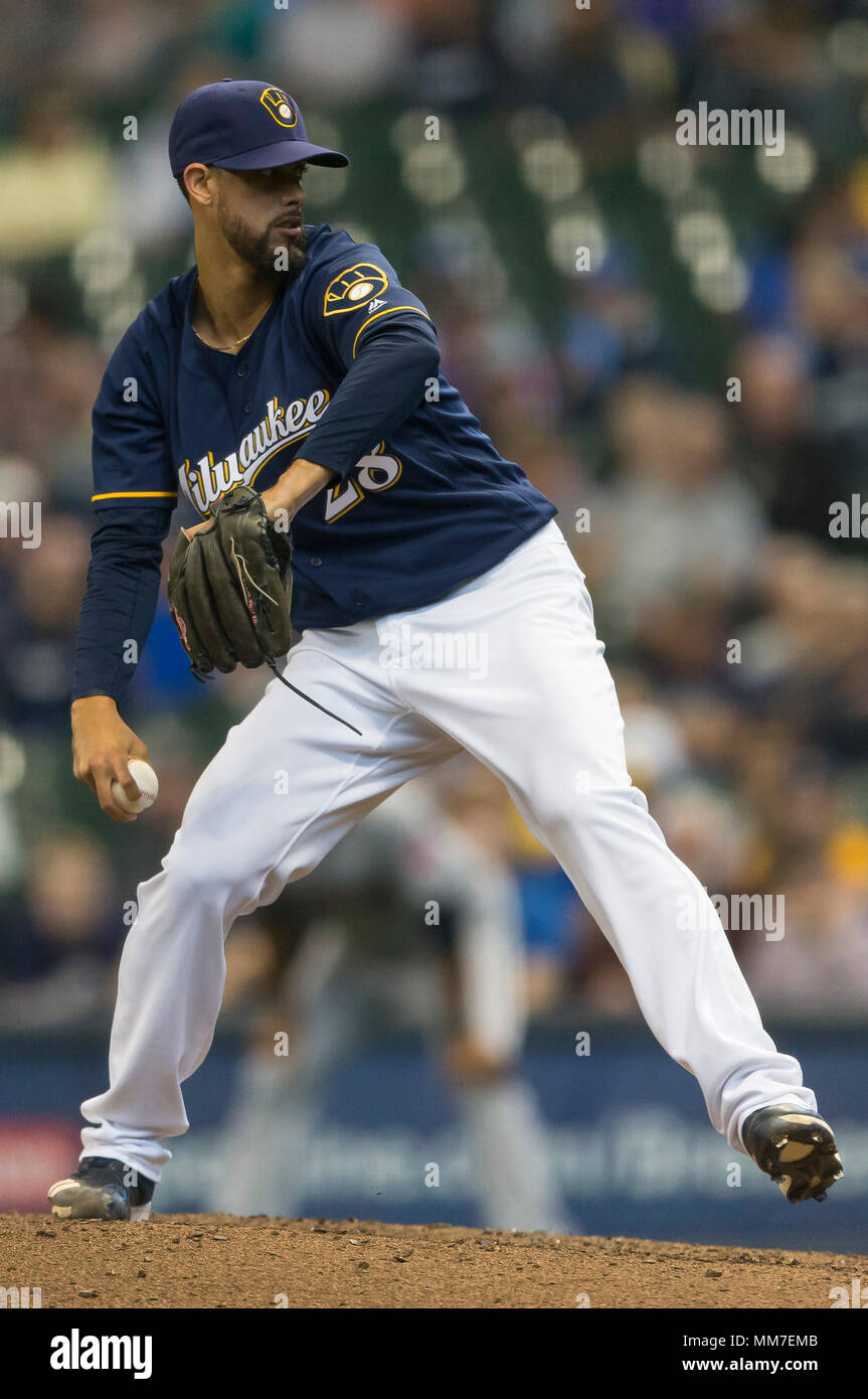 Milwaukee, WI, USA. 9th May, 2018. Milwaukee Brewers relief pitcher ...