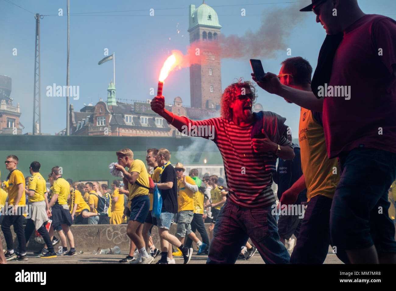 Copenhagen, Denmark. Brøndby IF football supporters flood into the ...