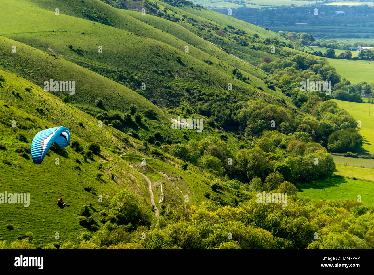 South Downs National Park Uk 10th May 2018 A Paraglider Soaring Over The Fulking Escarpment