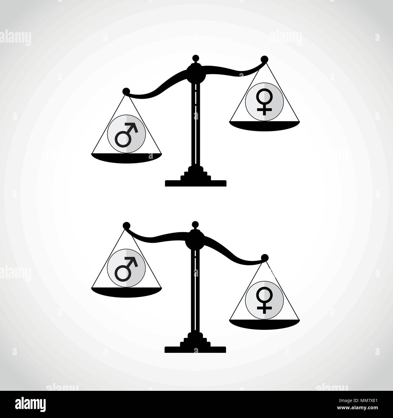 Silhouette of balance with male and female symbols, vector. Unfair ... Silhouette of balance with male and female symbols, vector. Unfair ...