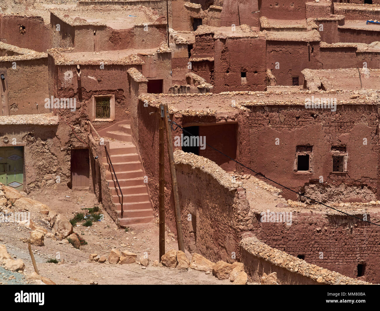 Houses in traditional Moroccan village, clay one-story buildings with ...