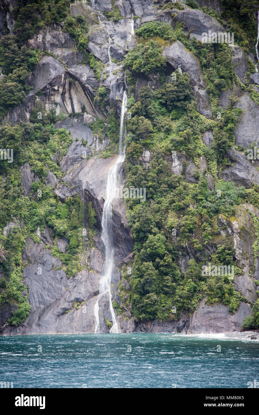 Lush, mountain landscape of the Tasman Sea glacier valley with rock ...