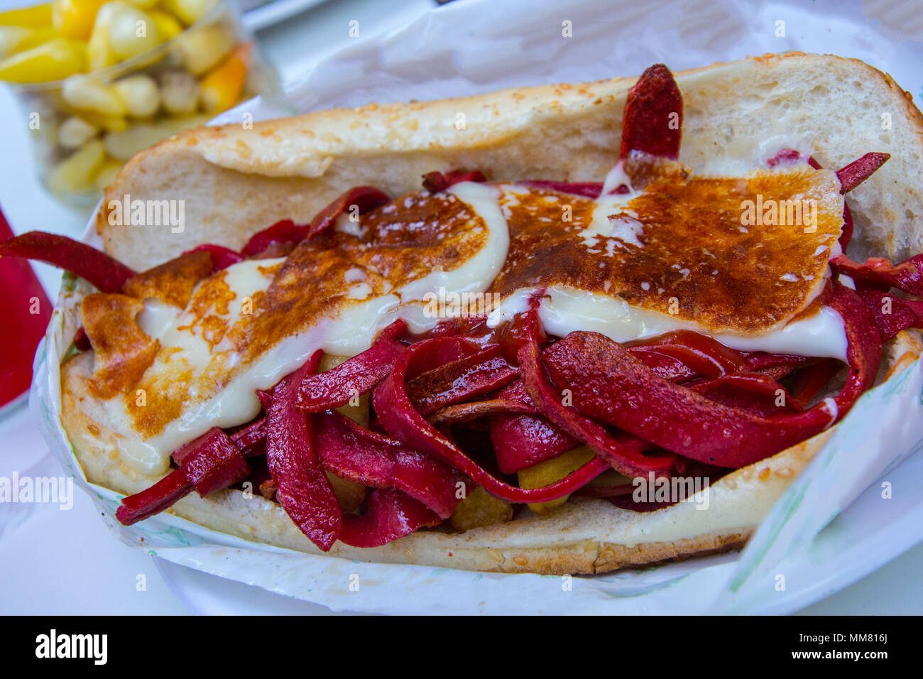 very delicious and so famous Izmir sandwich called kumru with cheese ...
