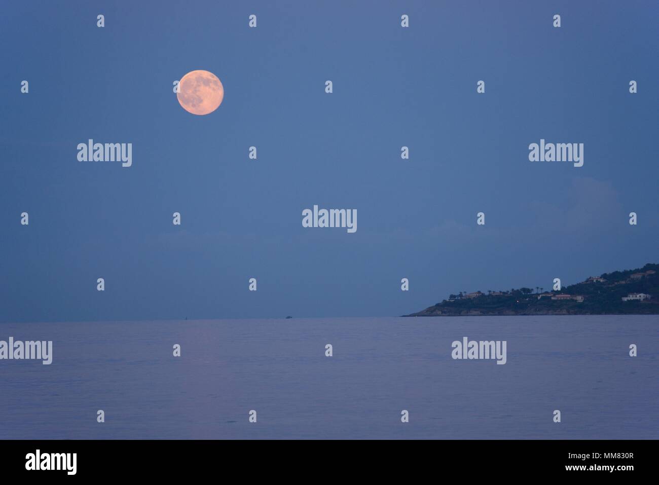 Full moon over the sea near St.Tropez,French Riviera, France Stock ...