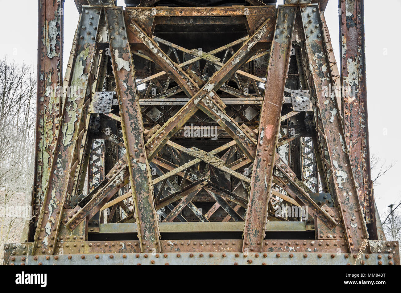 Close-up of a Rivet-Connected Warren Deck Truss, Fixed Bridge Stock ...