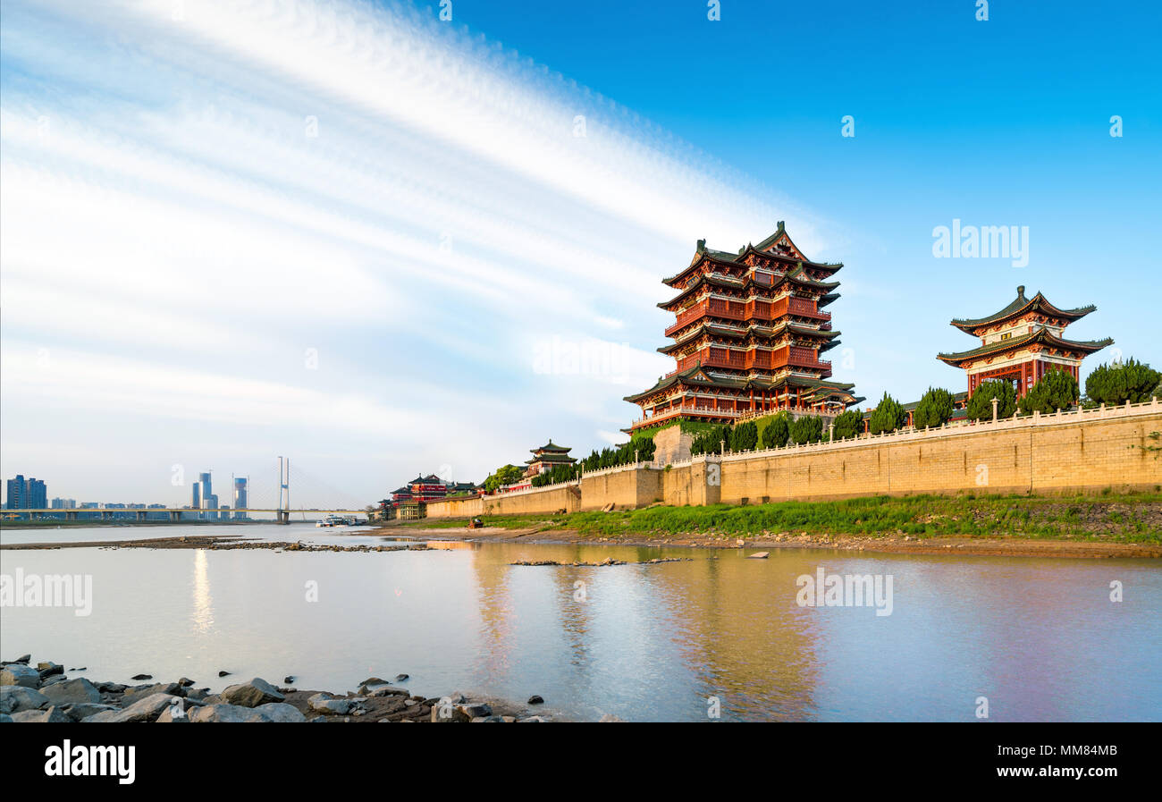 Traditional classical architecture by the river, Nanchang, China Stock ...