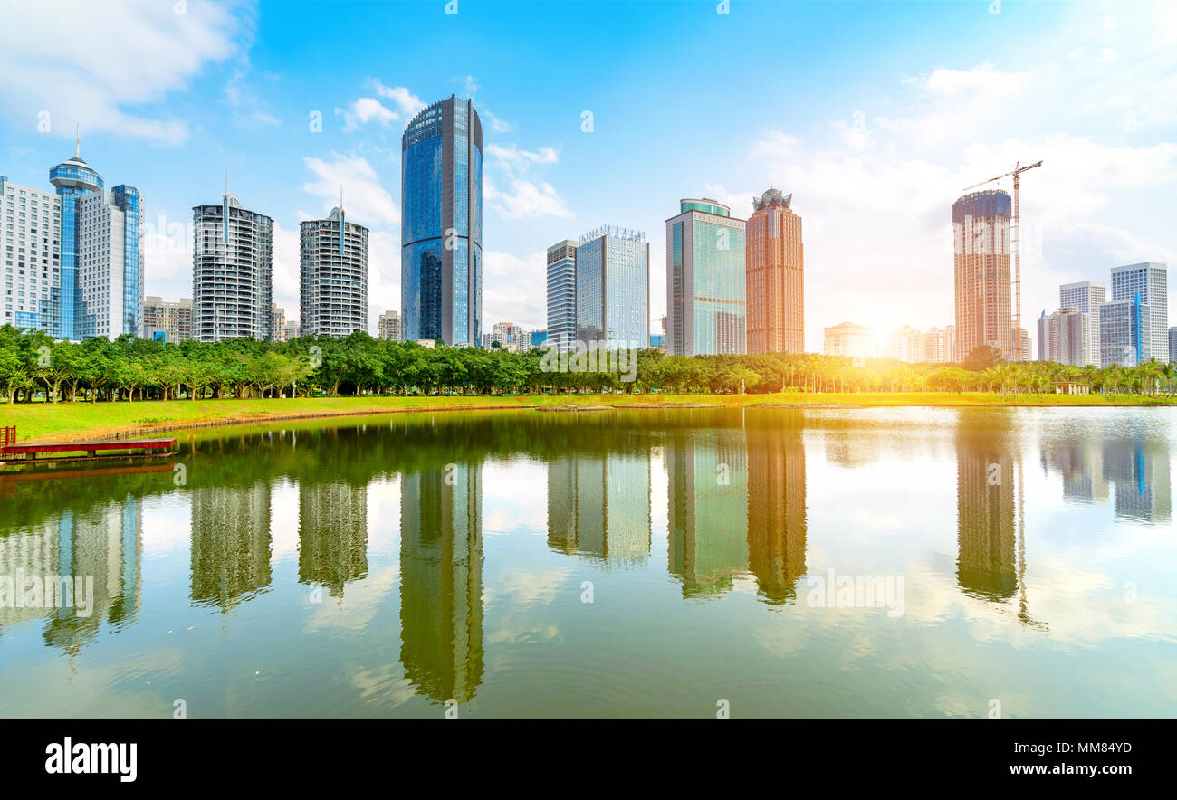 China Haikou Cityscape, high-rise by the lake Stock Photo - Alamy