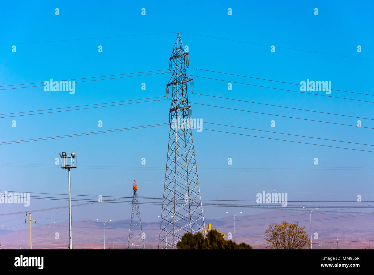 electrical transmission lines and wire from it in Afyon, Turkey Stock ...