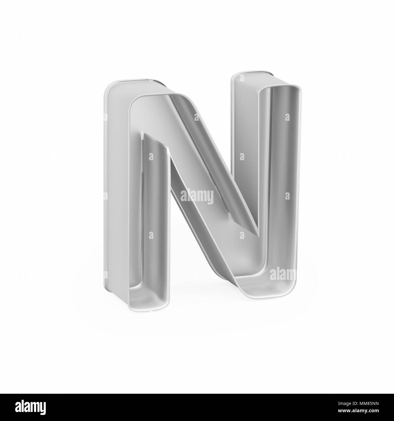 Metal baking cake pan or cookie cutter like capital letter N on white ...
