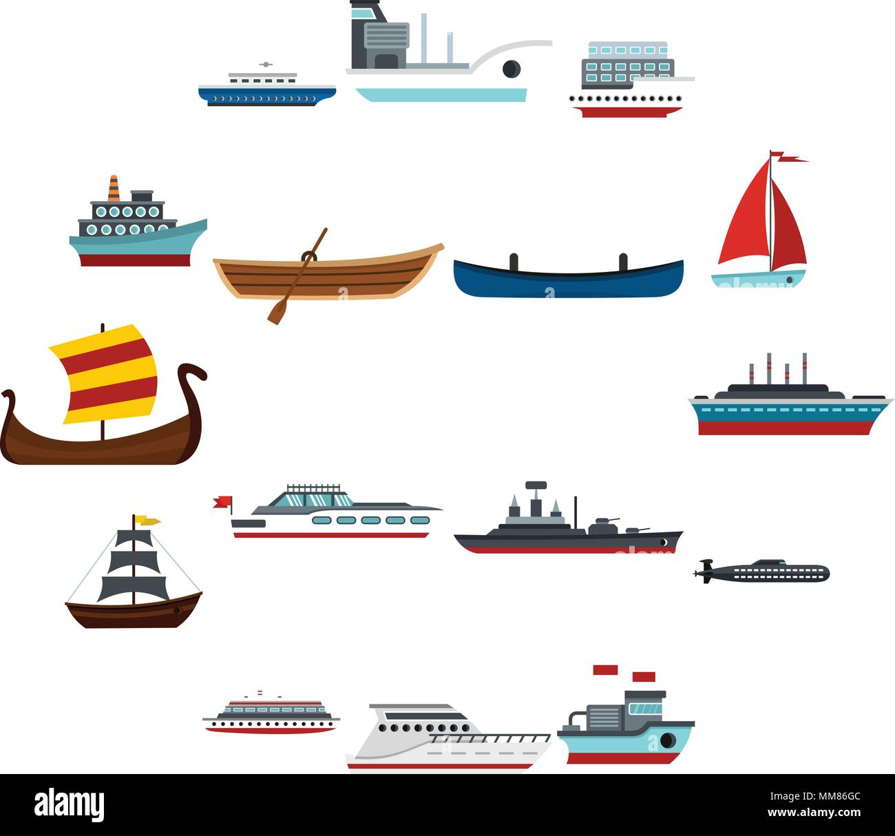 Sea transport set flat icons Stock Vector Image & Art - Alamy