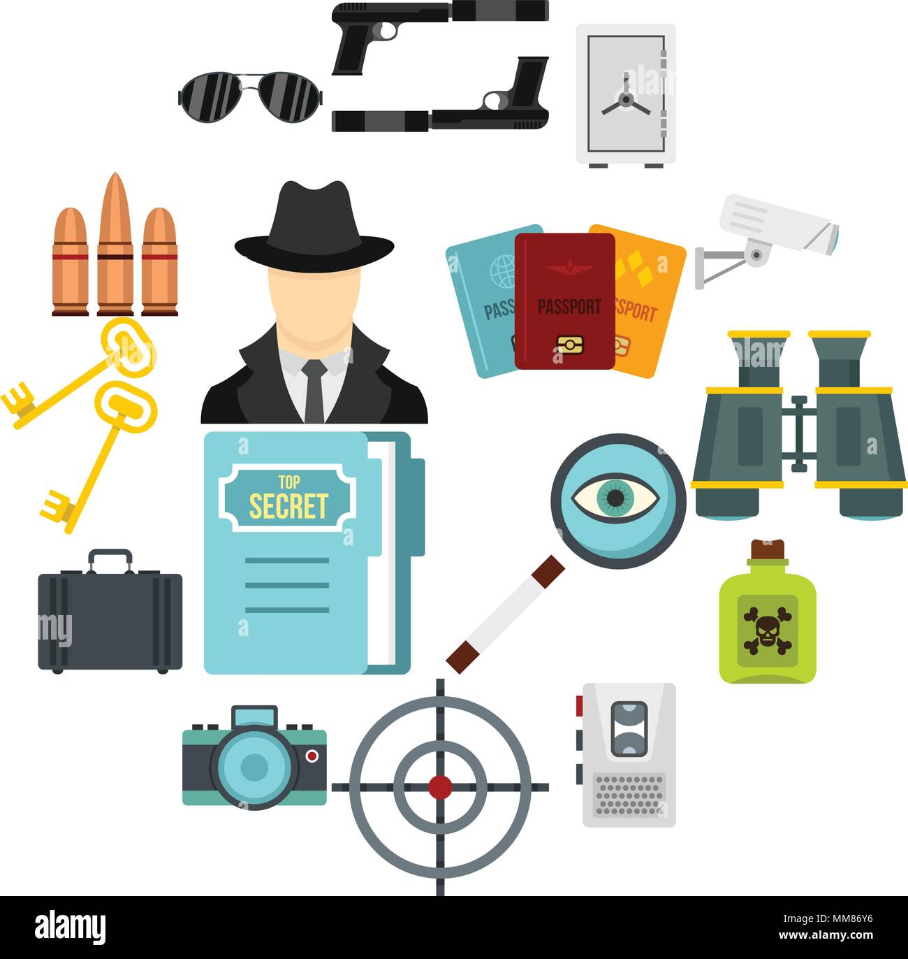 Spy tools set flat icons Stock Vector Image & Art - Alamy