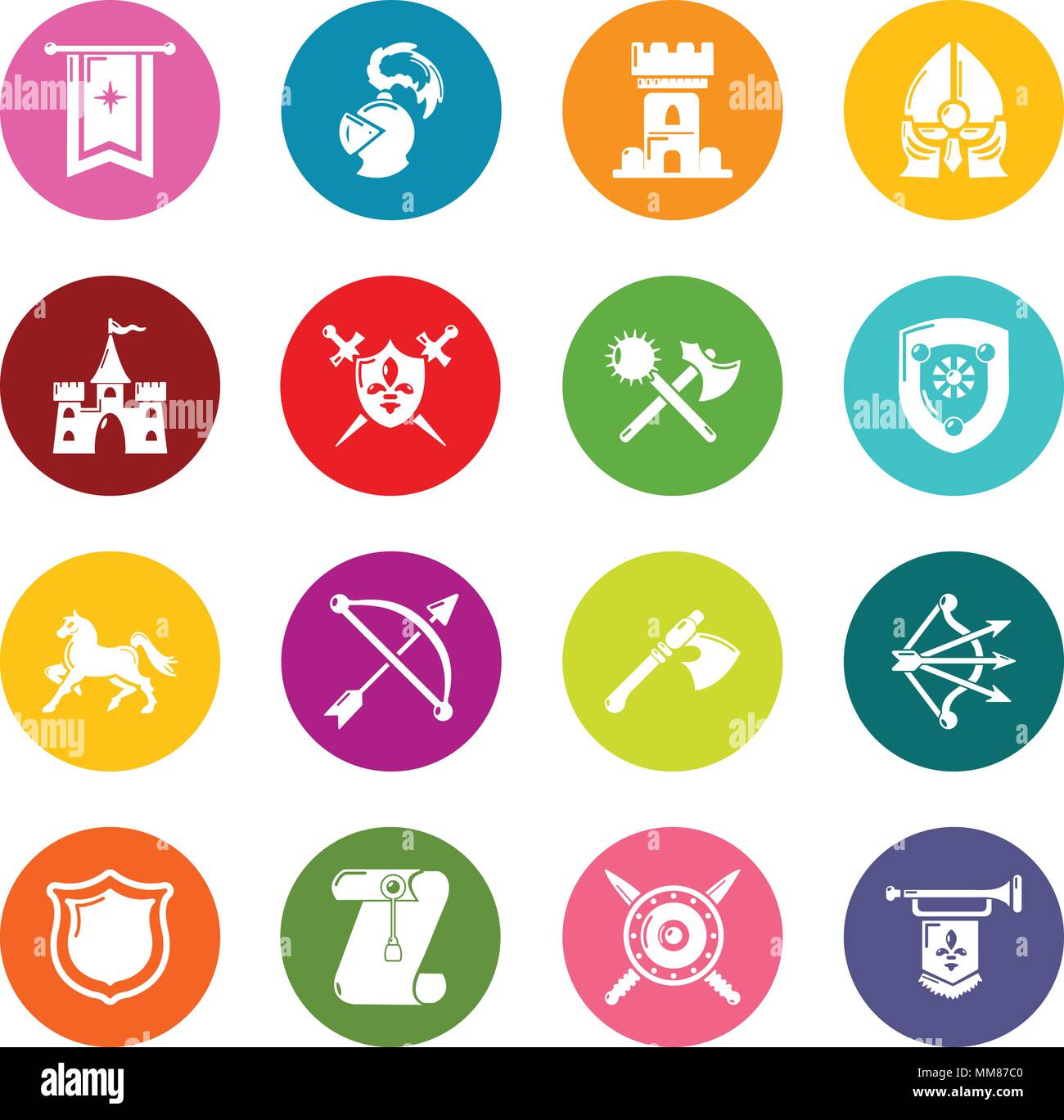 Knight medieval icons set colorful circles vector Stock Vector Image ...