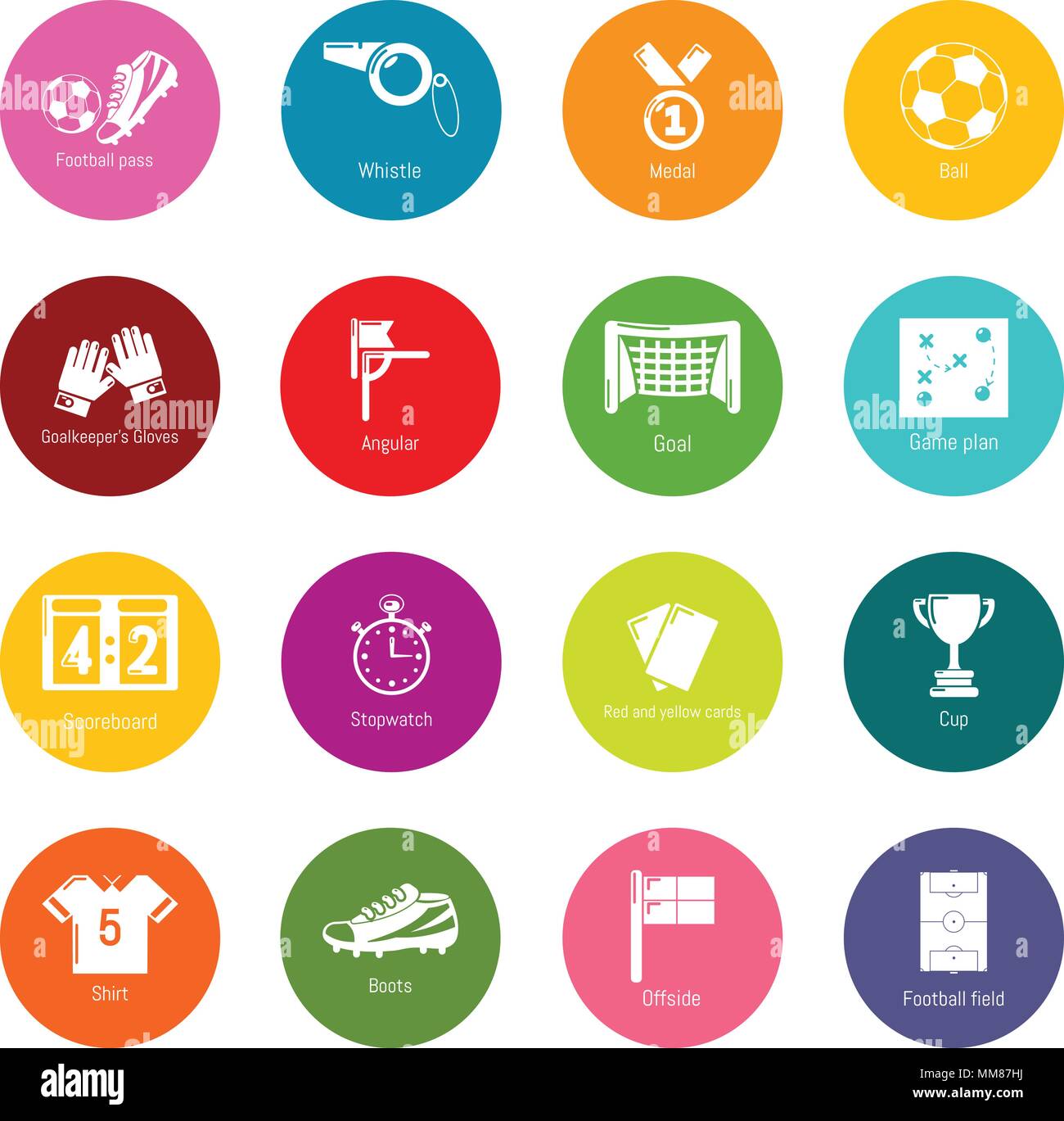 Soccer football icons set colorful circles vector Stock Vector Image ...