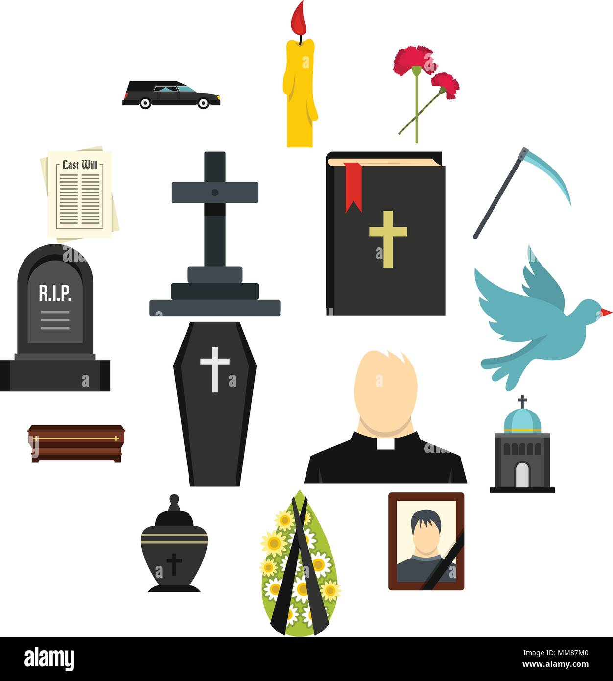 Funeral set flat icons Stock Vector Image & Art - Alamy