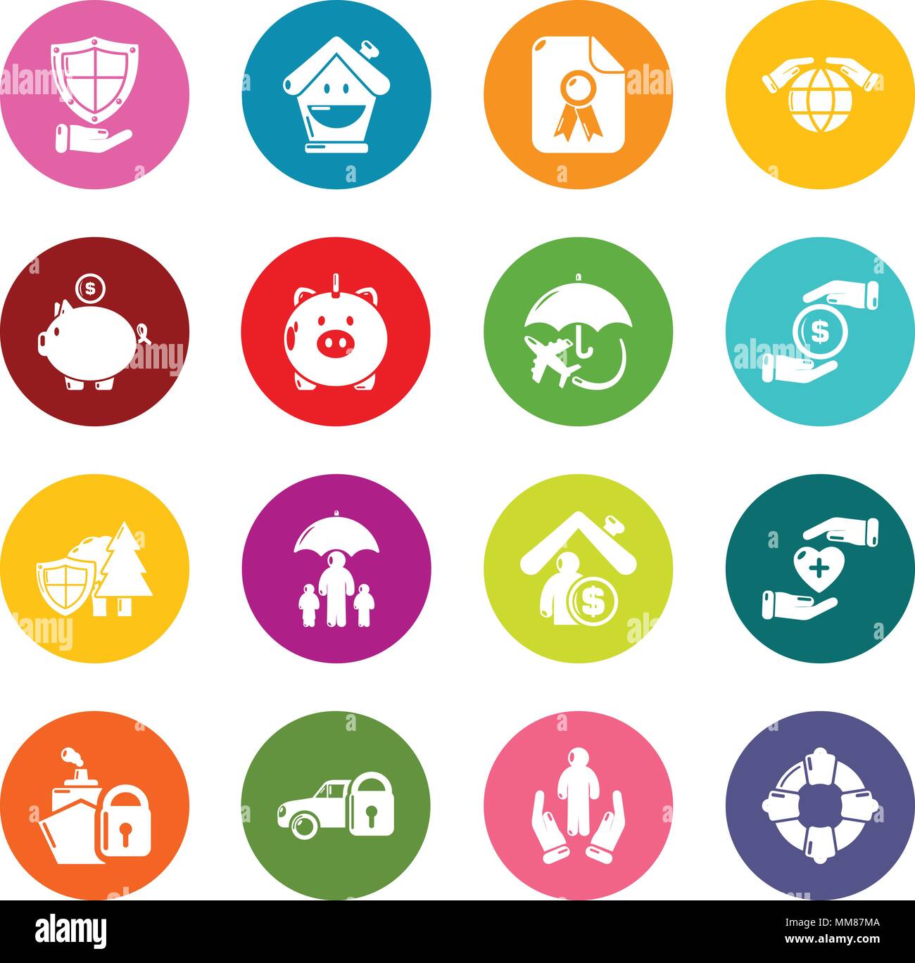 Insurance icons set colorful circles vector Stock Vector Image & Art ...