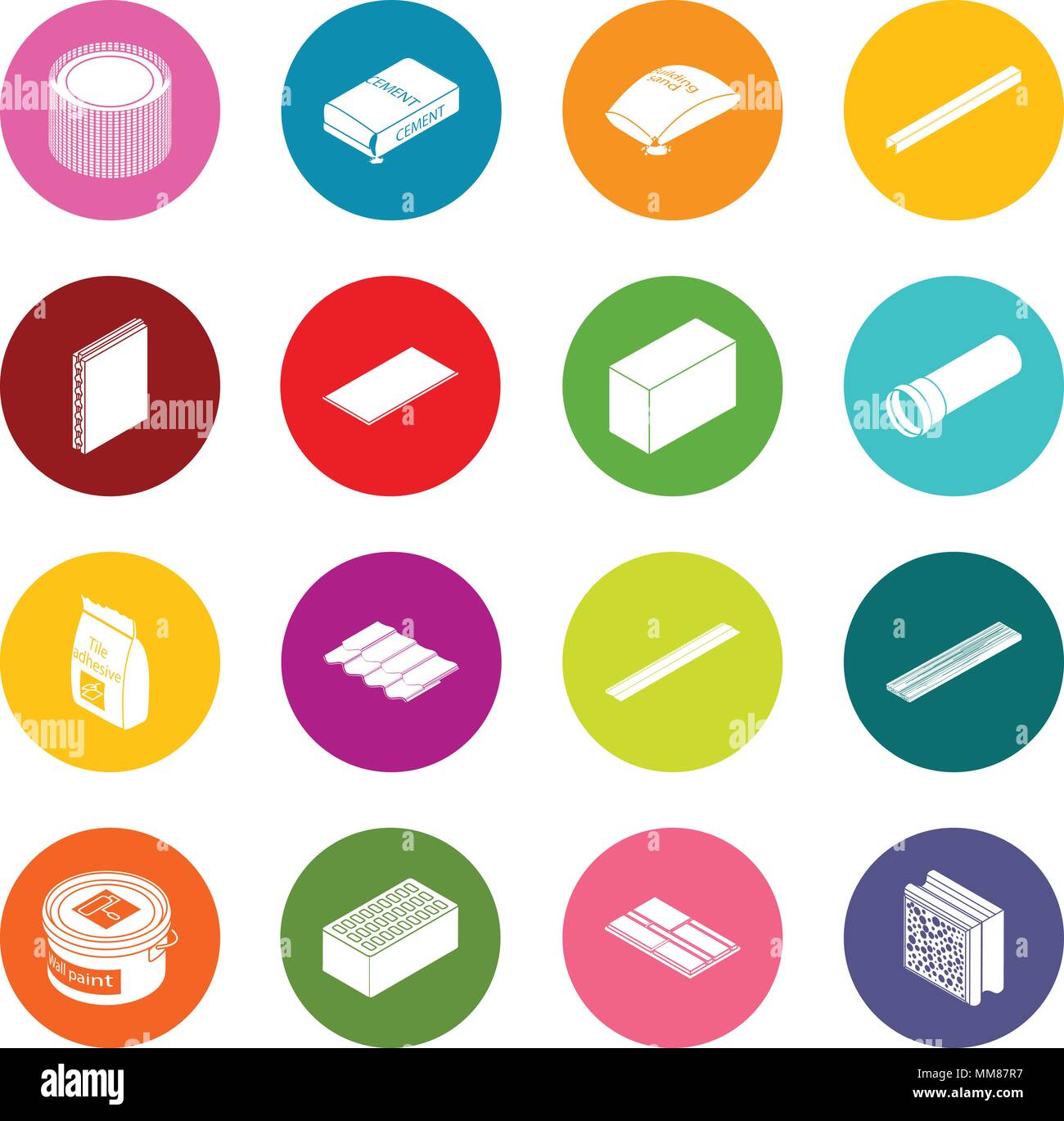 Building materials icons set colorful circles vector Stock Vector Image ...