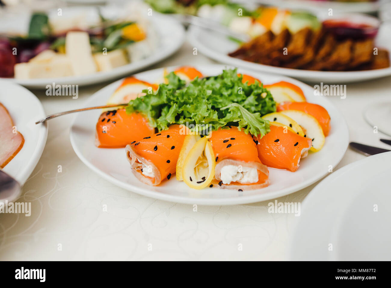 Served dishes to the table for holiday Stock Photo - Alamy