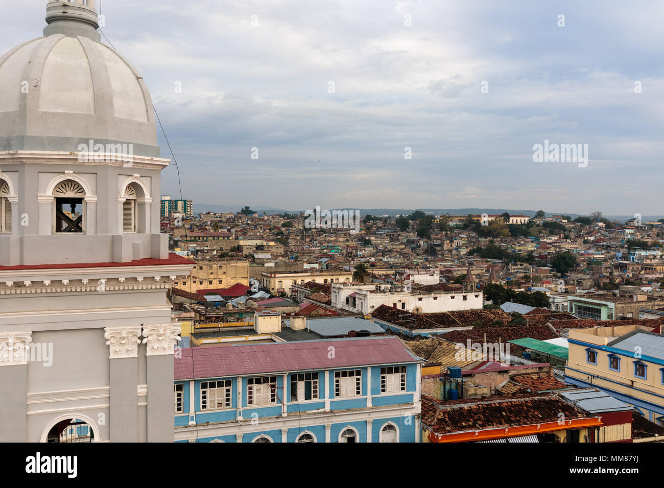 Panorama of the city center with old houses, the catedral tower and ...