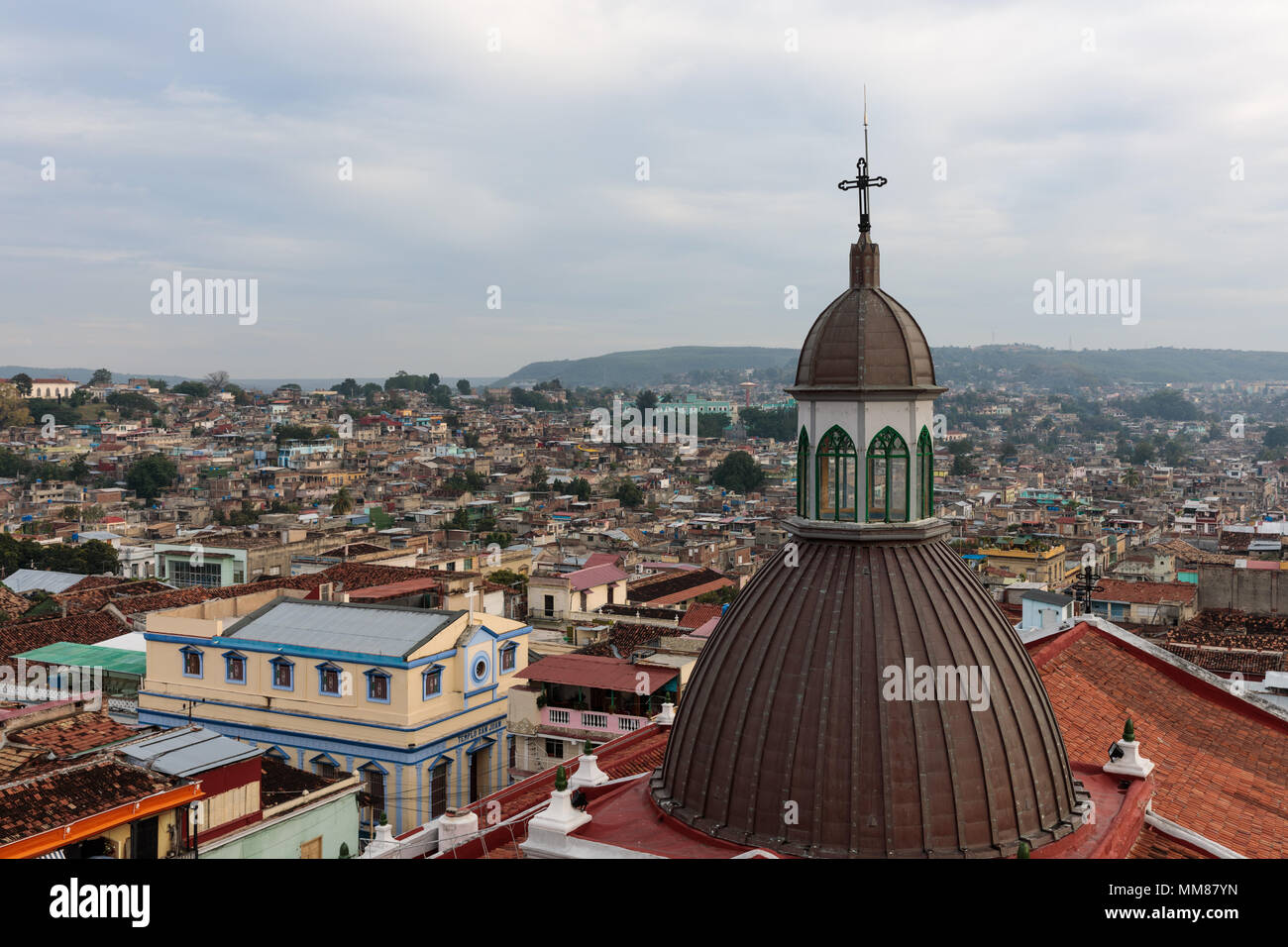 Panorama of the city center with old houses, the catedral tower and ...