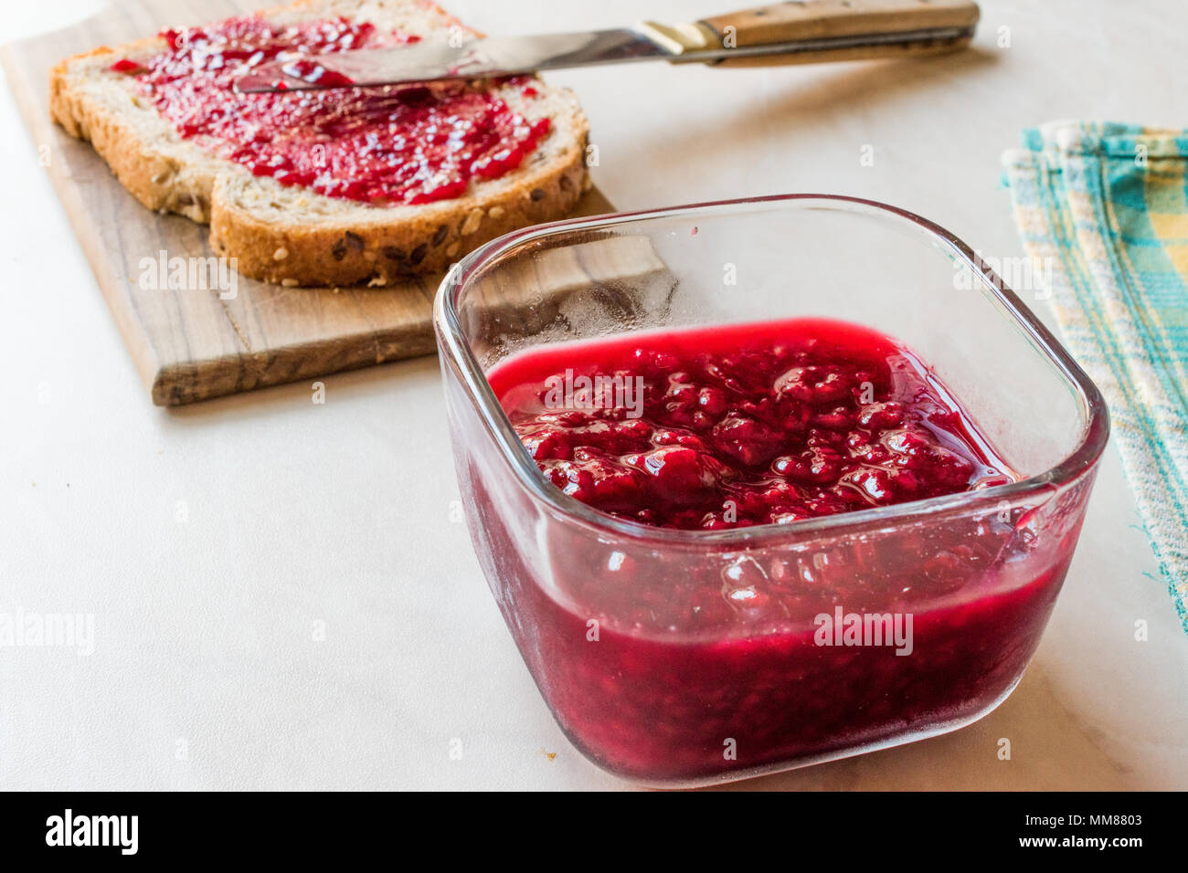Raspberry Jam with Toast Bread / Marmalade. Organic Breakfast Stock ...