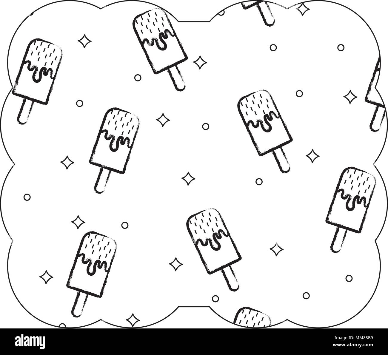 decorative frame with ice cream bar pattern over white background ...
