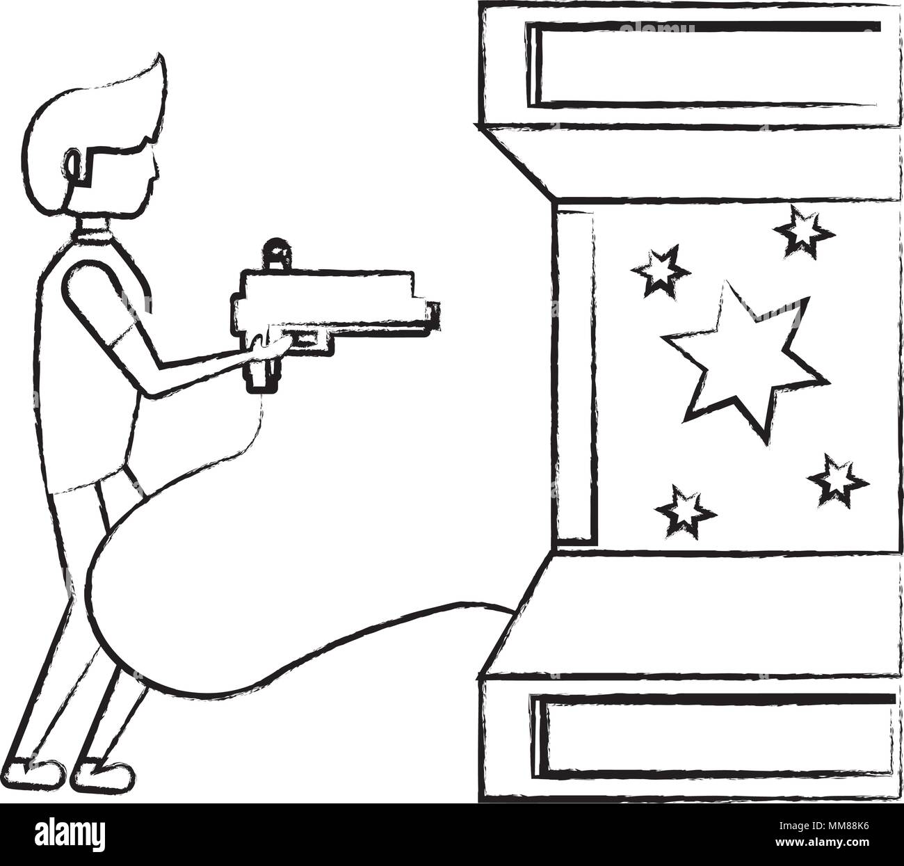 boy playing light gun arcade machine over white background, vector ...