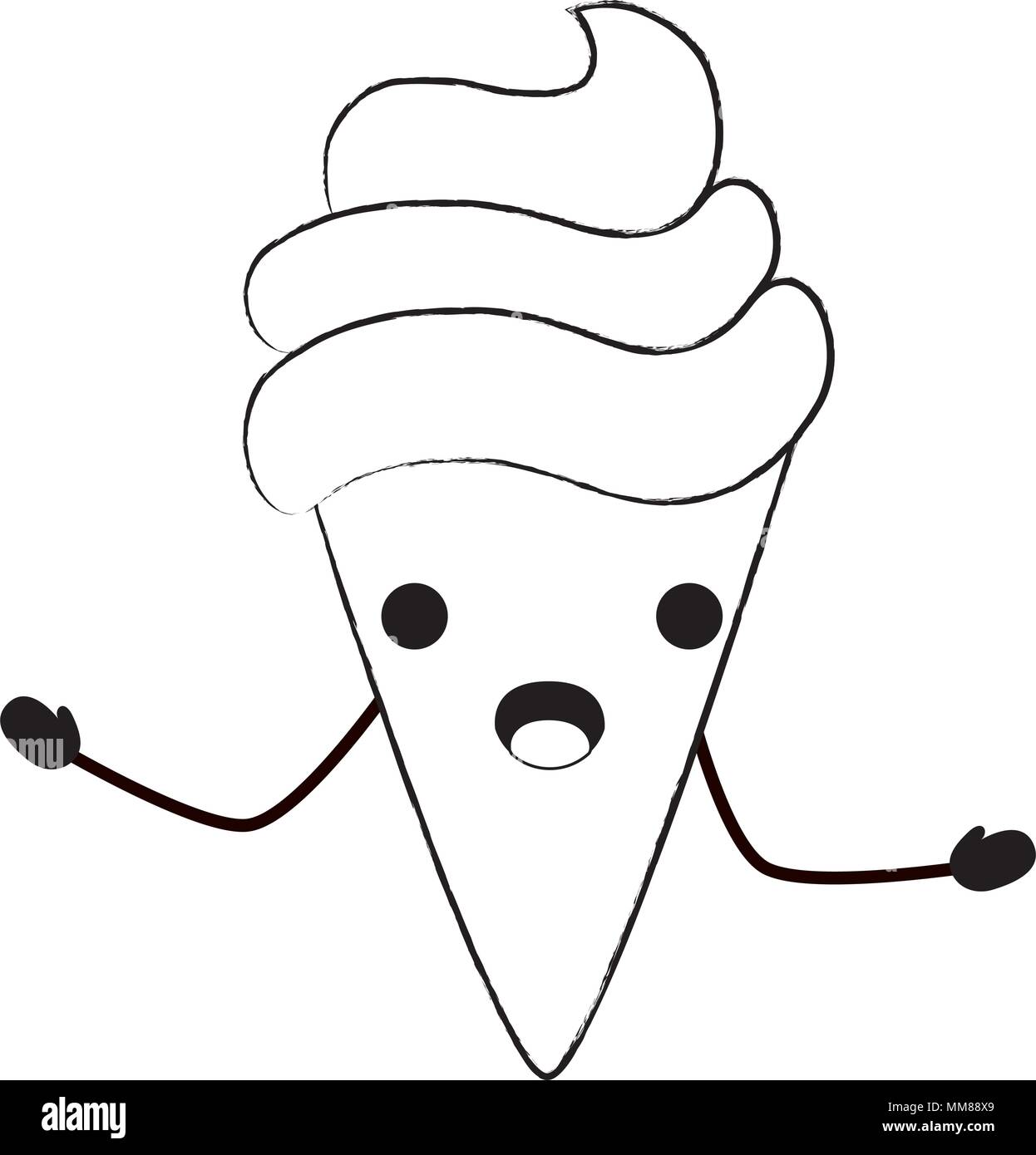 kawaii surprised ice cream cone icon over white background, vector ...