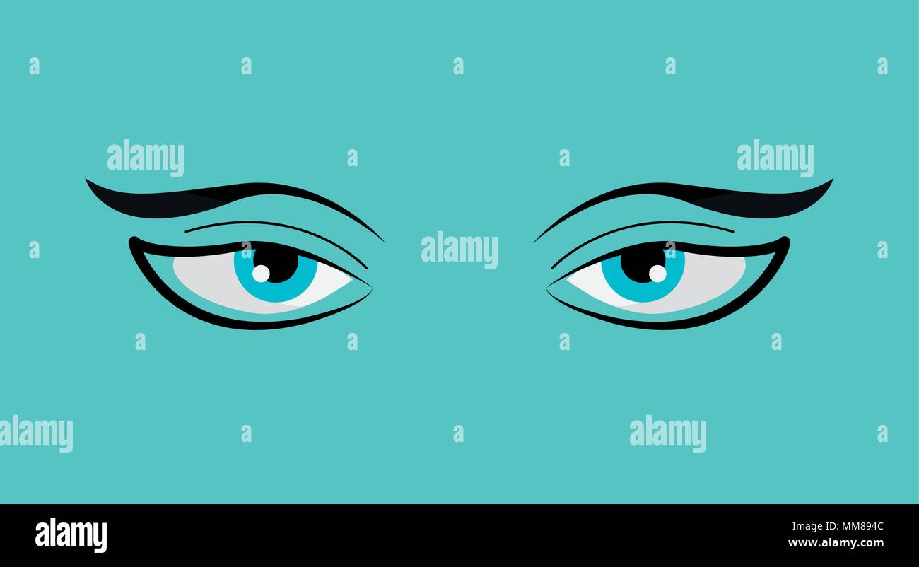 lazy eyes and eyebrows over blue background, colorful design. vector ...