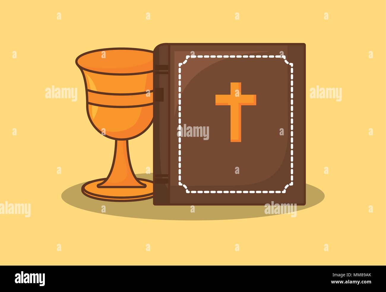 easter celebration design with holy grail and bible icon over yellow ...