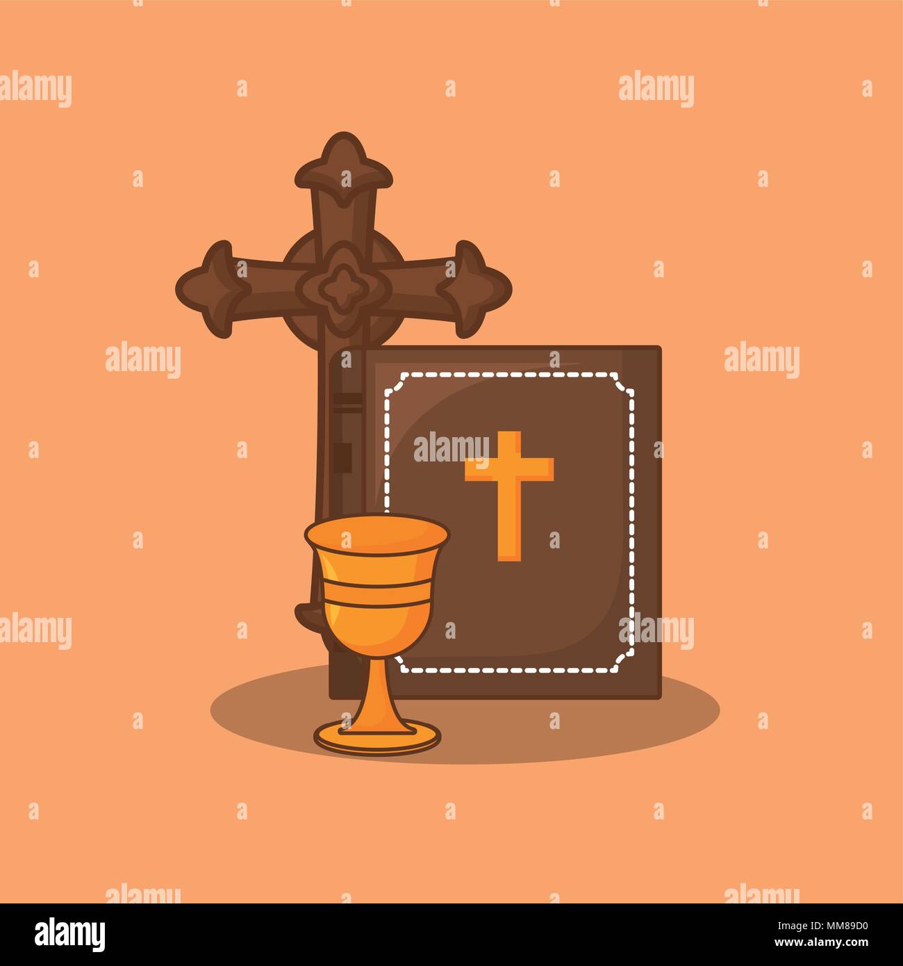 Easter celebration design with bible and holy grail over orange ...