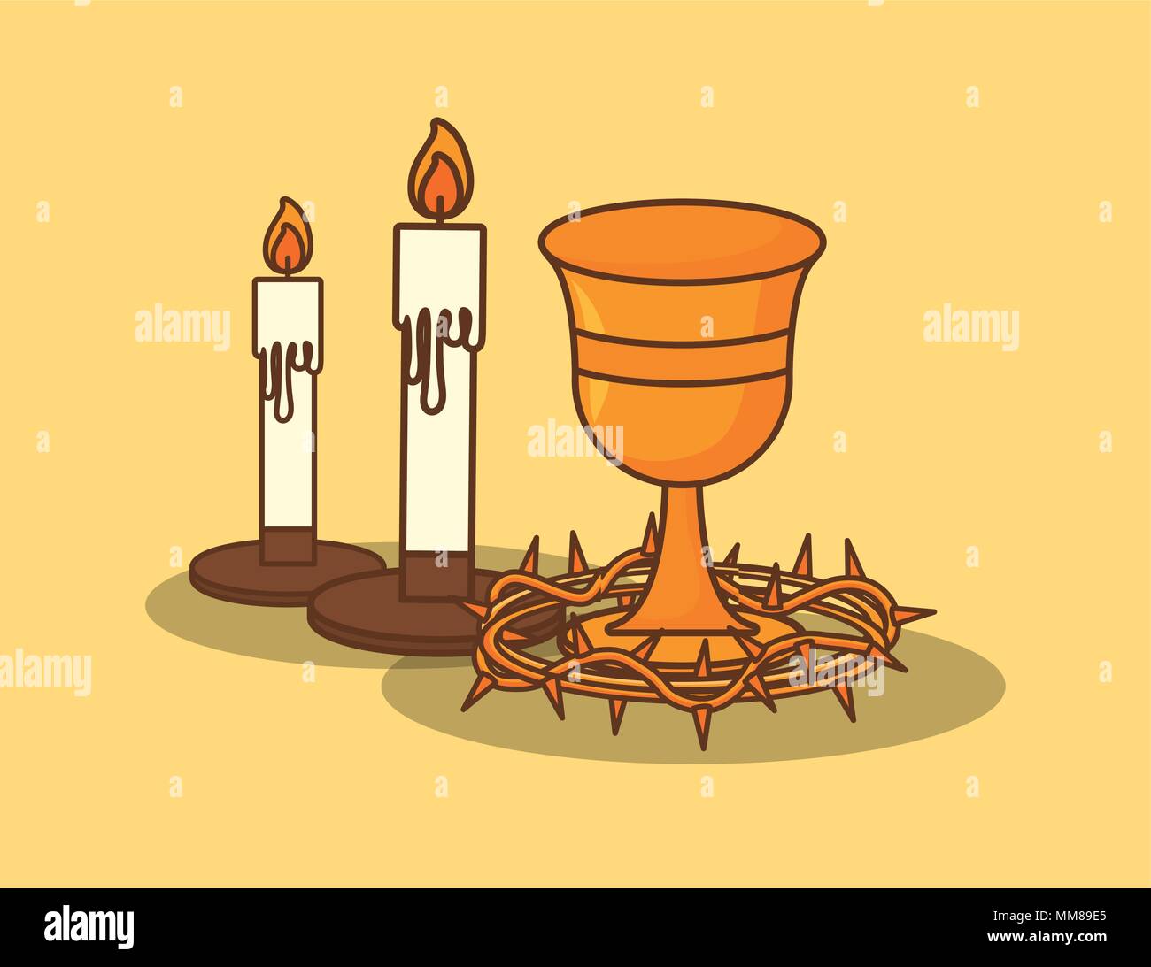 easter celebration design with holy grail and candles icon over yellow ...
