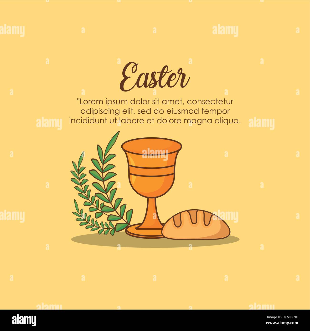 Infographic of easter design with holy grail and leaves icon over ...